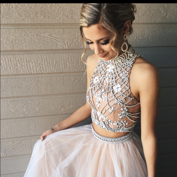Two Piece High Neck Prom Dress With Open Back on Luulla